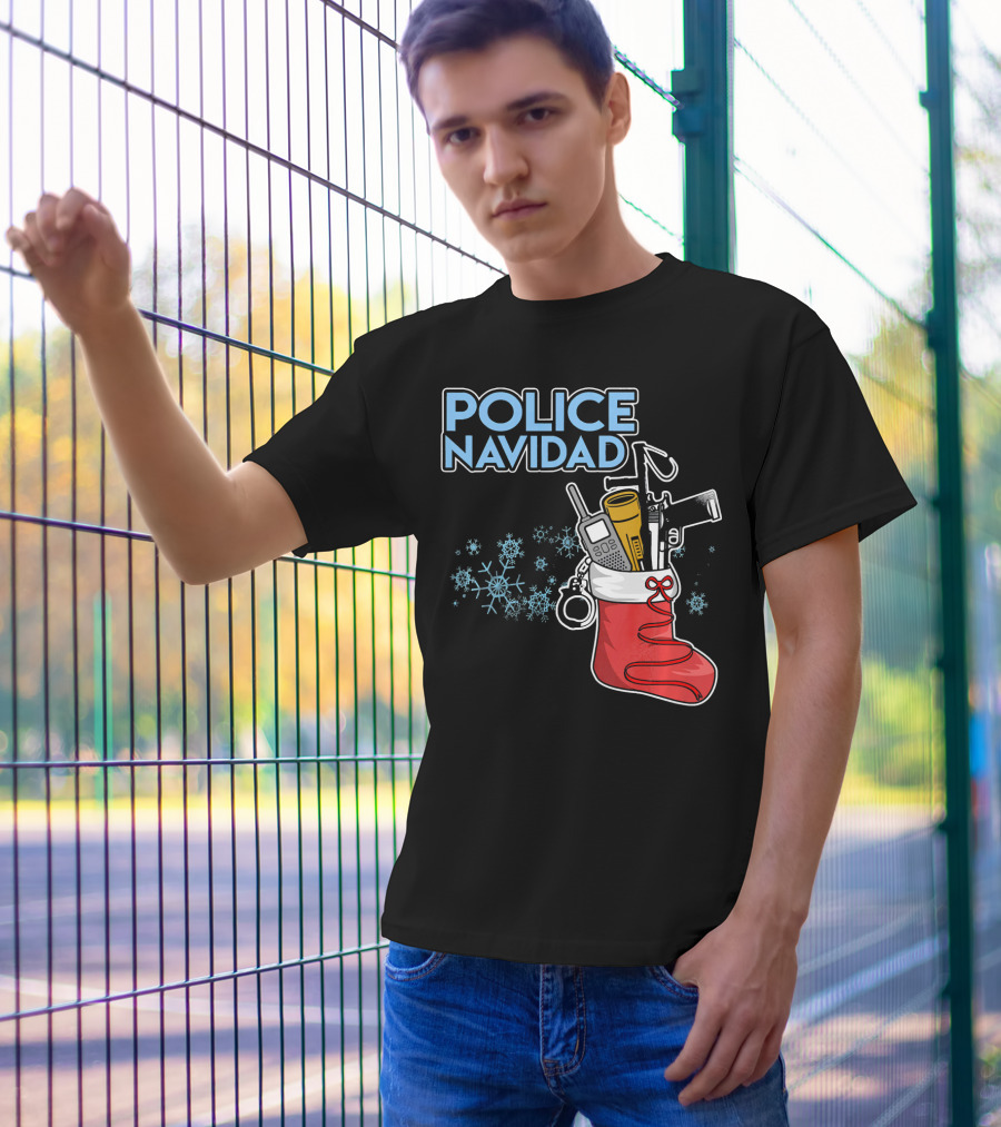 Police Navidad Christmas Stocking With Law Enforcement Gear T-Shirt