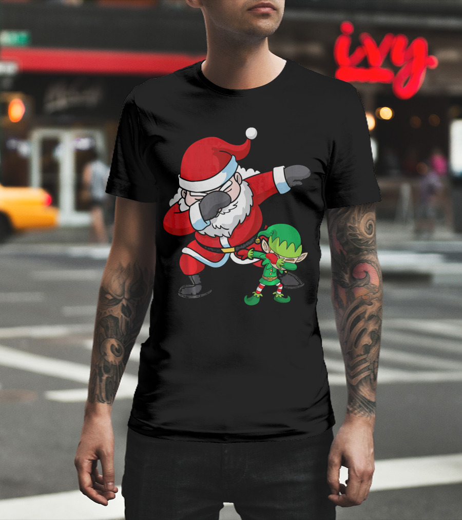 Christmas Boys Dabbing Santa Claus And Elf Dab Dan T-Shirt