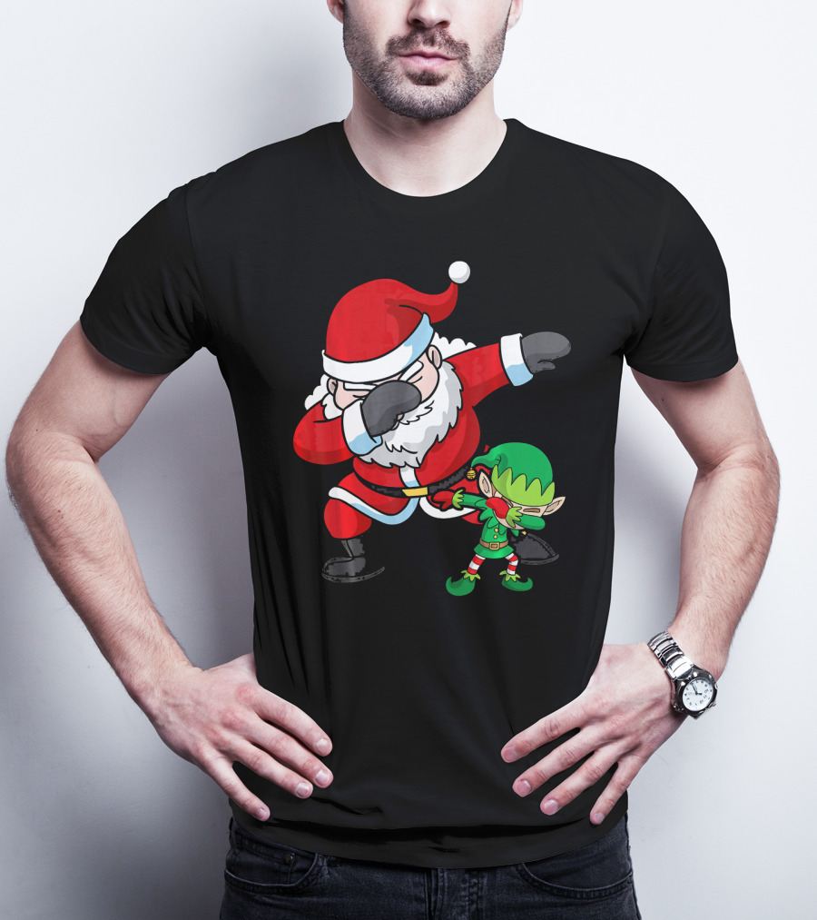 Christmas Boys Dabbing Santa Claus And Elf Dab Dan T-Shirt
