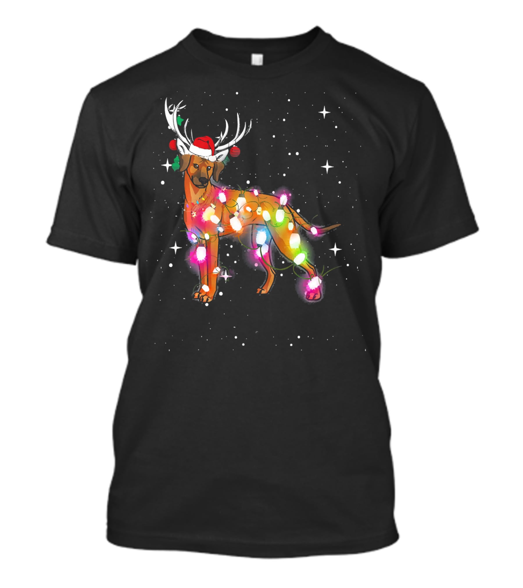 Christmas Lights Rhodesian Ridgeback Dog With Antlers Santa Hat T-Shirt