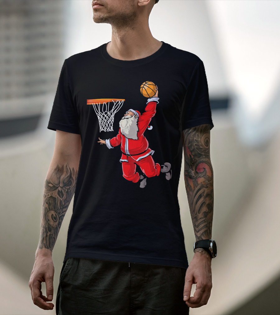 Santa Dunking Basketball Weihnachten Santa Hat T-Shirt