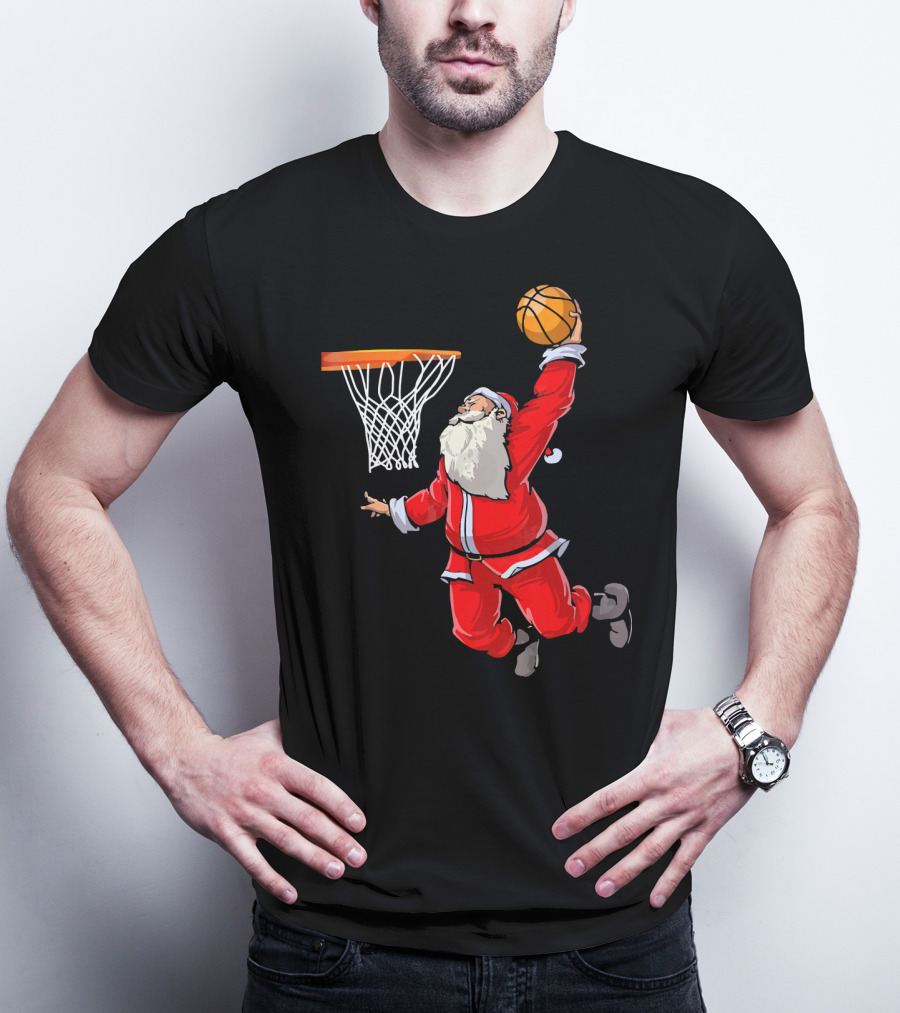 Santa Dunking Basketball Weihnachten Santa Hat T-Shirt