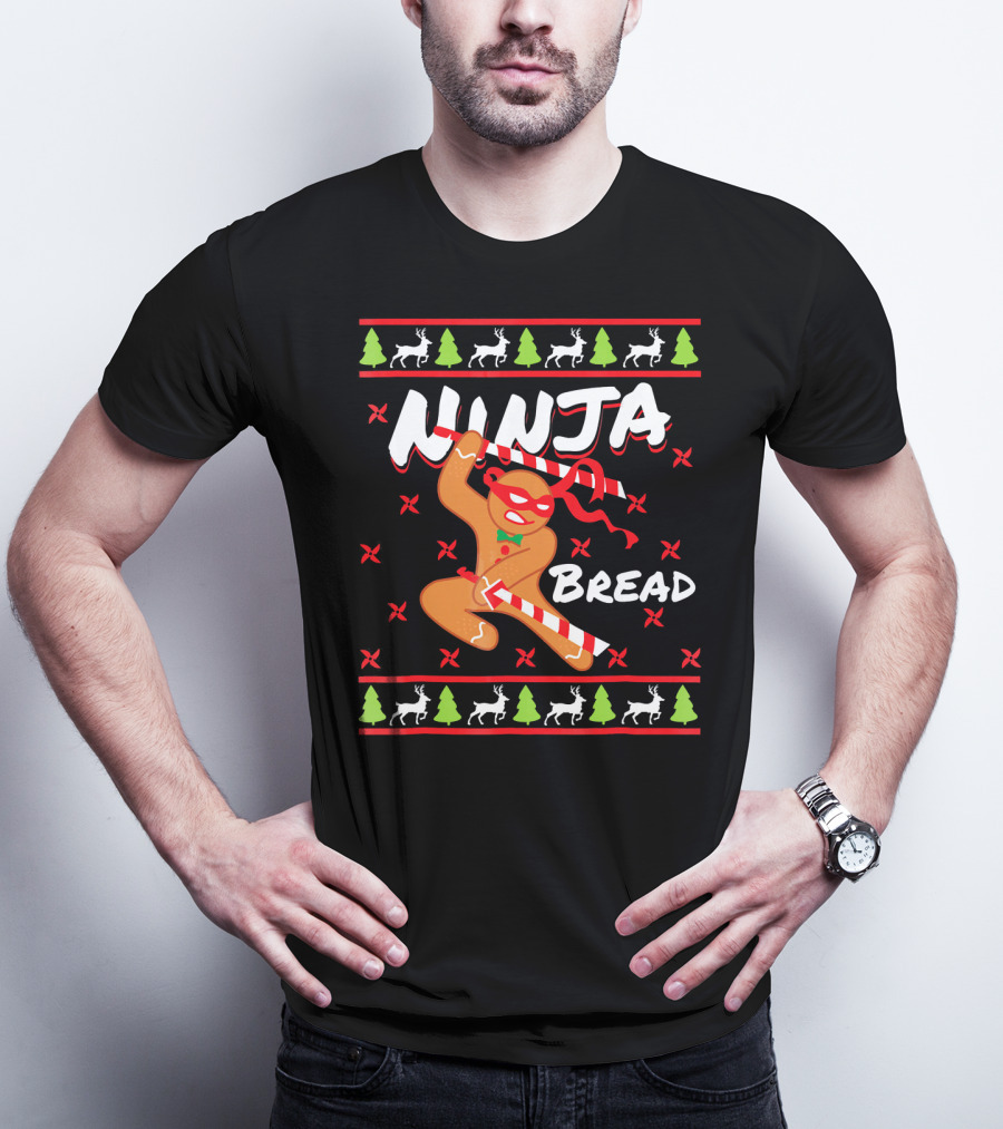 Ninjabread Man Gingerbread Ninja Christmas Sweater Reindeer Trees T-Shirt
