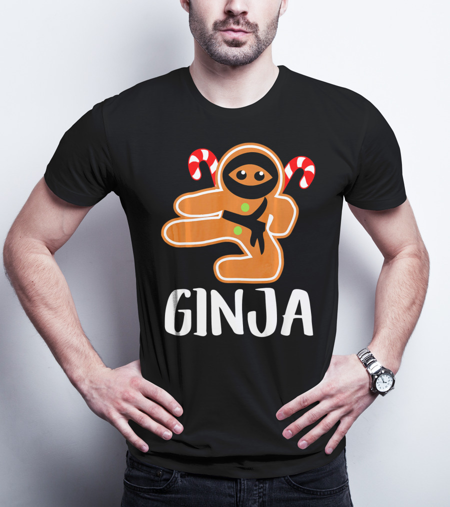 Ginja Ninja Warrior Gingerbread Man With Candy Canes T-Shirt