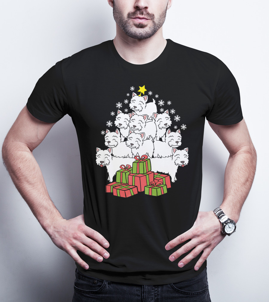 Westie Christmas Tree With Presents And Snowflakes T-Shirt