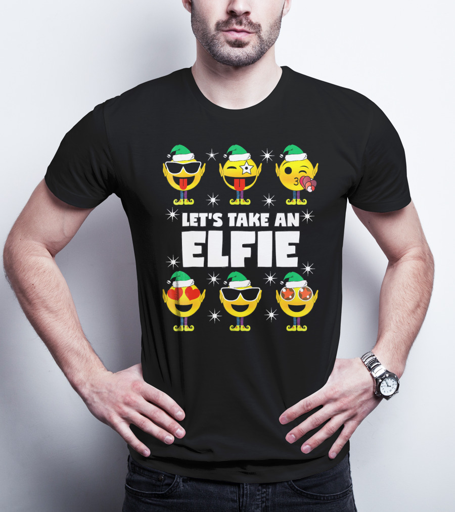 Family Christmas Emoji Elf Let's Take An Elfie T-Shirt