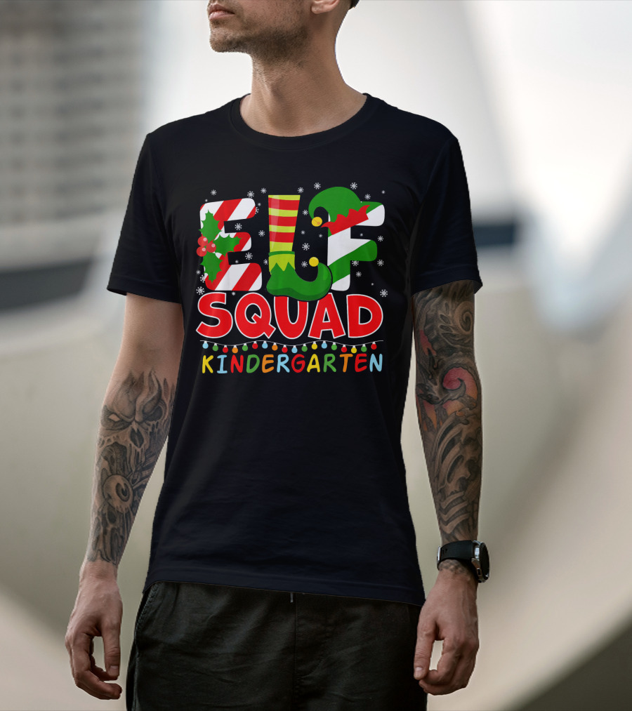 ELF Squad Funny Christmas Kindergarten Holiday Lights T-Shirt
