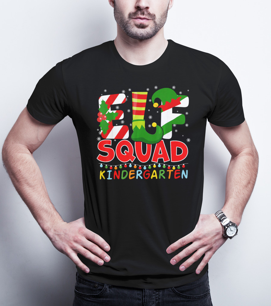 ELF Squad Funny Christmas Kindergarten Holiday Lights T-Shirt