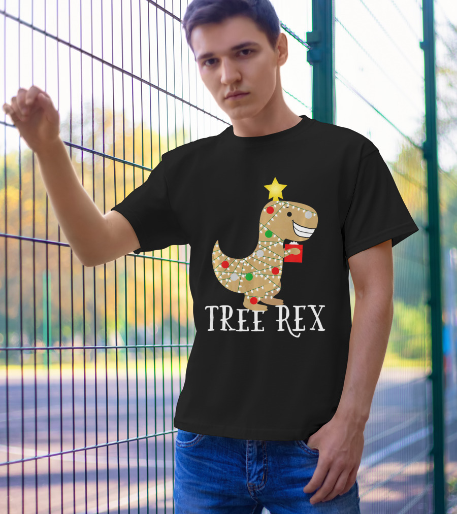 The Original Christmas Tree Rex Dinosaur With Lights And Star T-Shirt