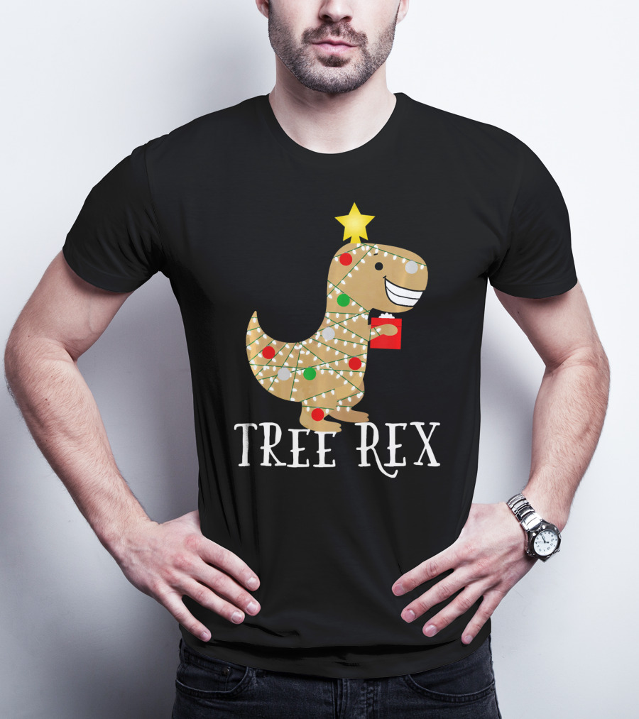 The Original Christmas Tree Rex Dinosaur With Lights And Star T-Shirt