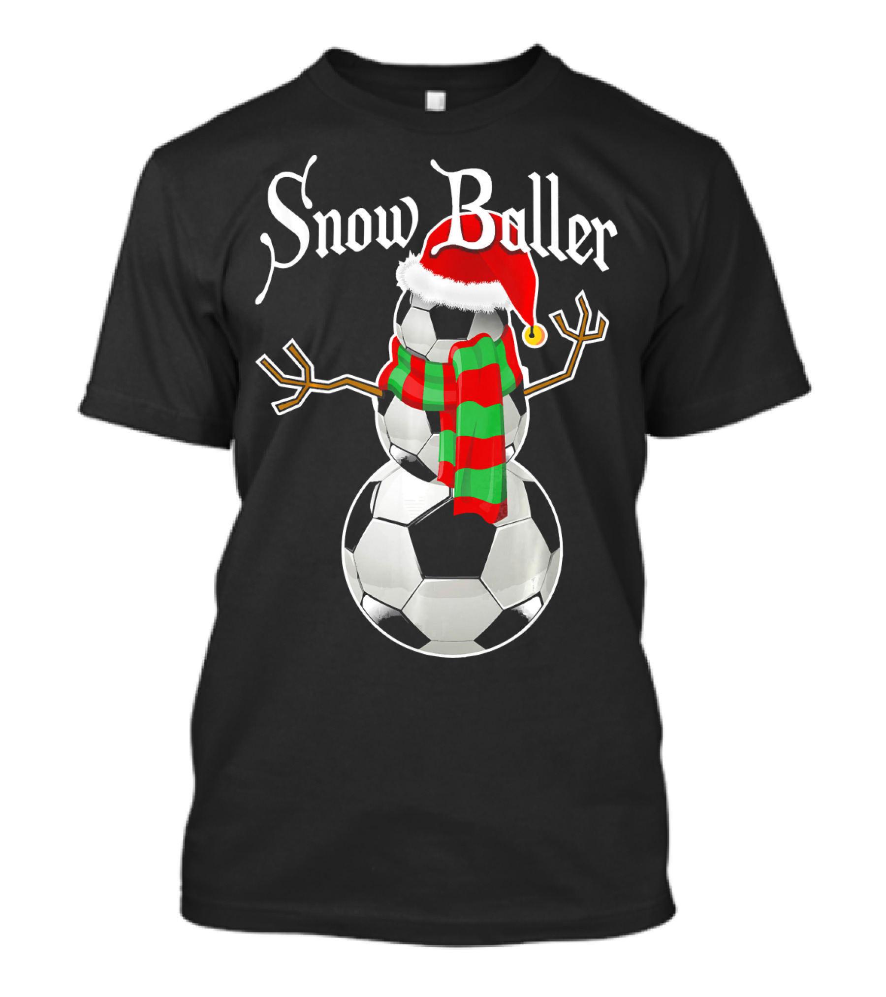 Snow Baller Soccer Christmas Snowman Santa Hat Soccer Balls T-Shirt