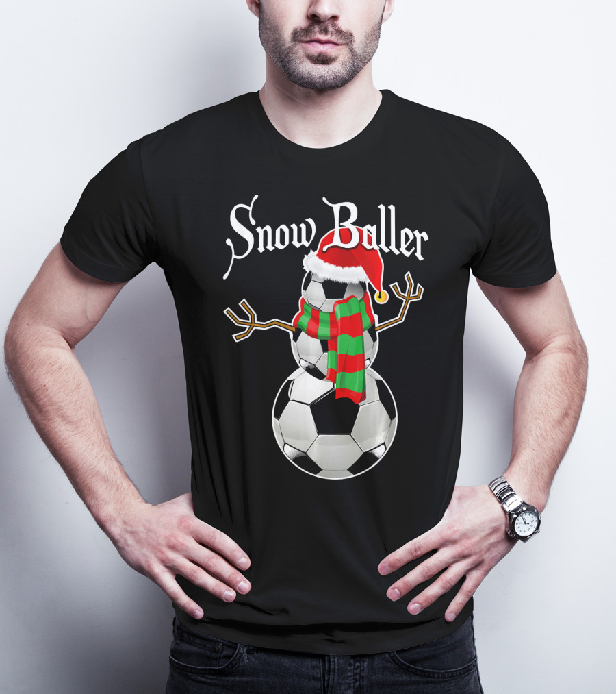 Snow Baller Soccer Christmas Snowman Santa Hat Soccer Balls T-Shirt