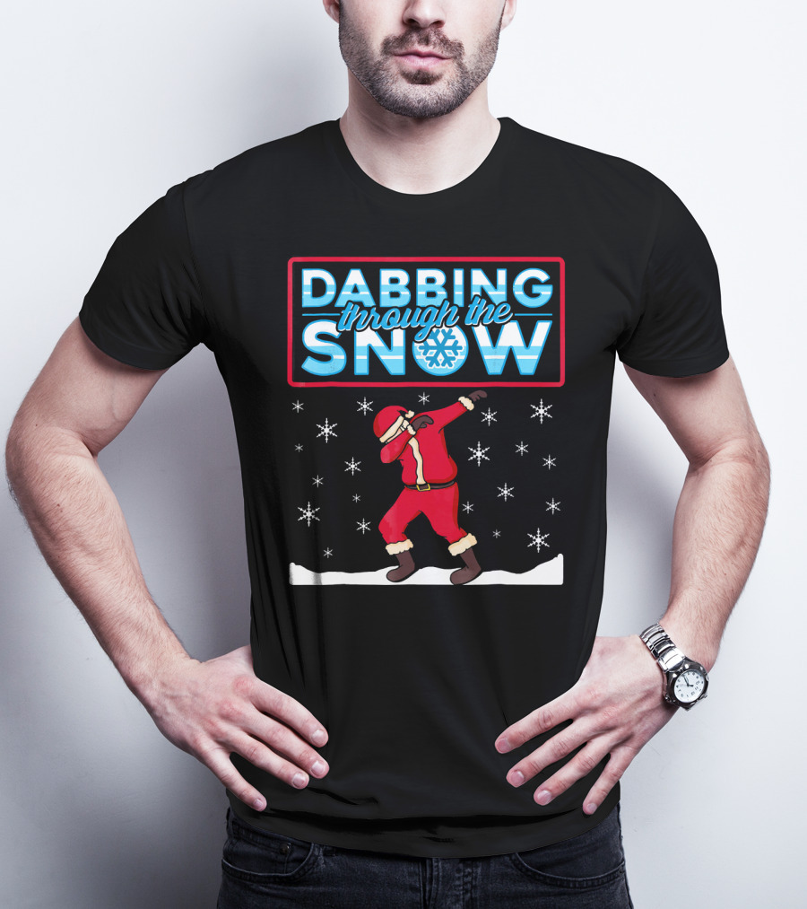 Dabbing Through The Snow Santa With Snowflakes And Red Suit T-Shirt