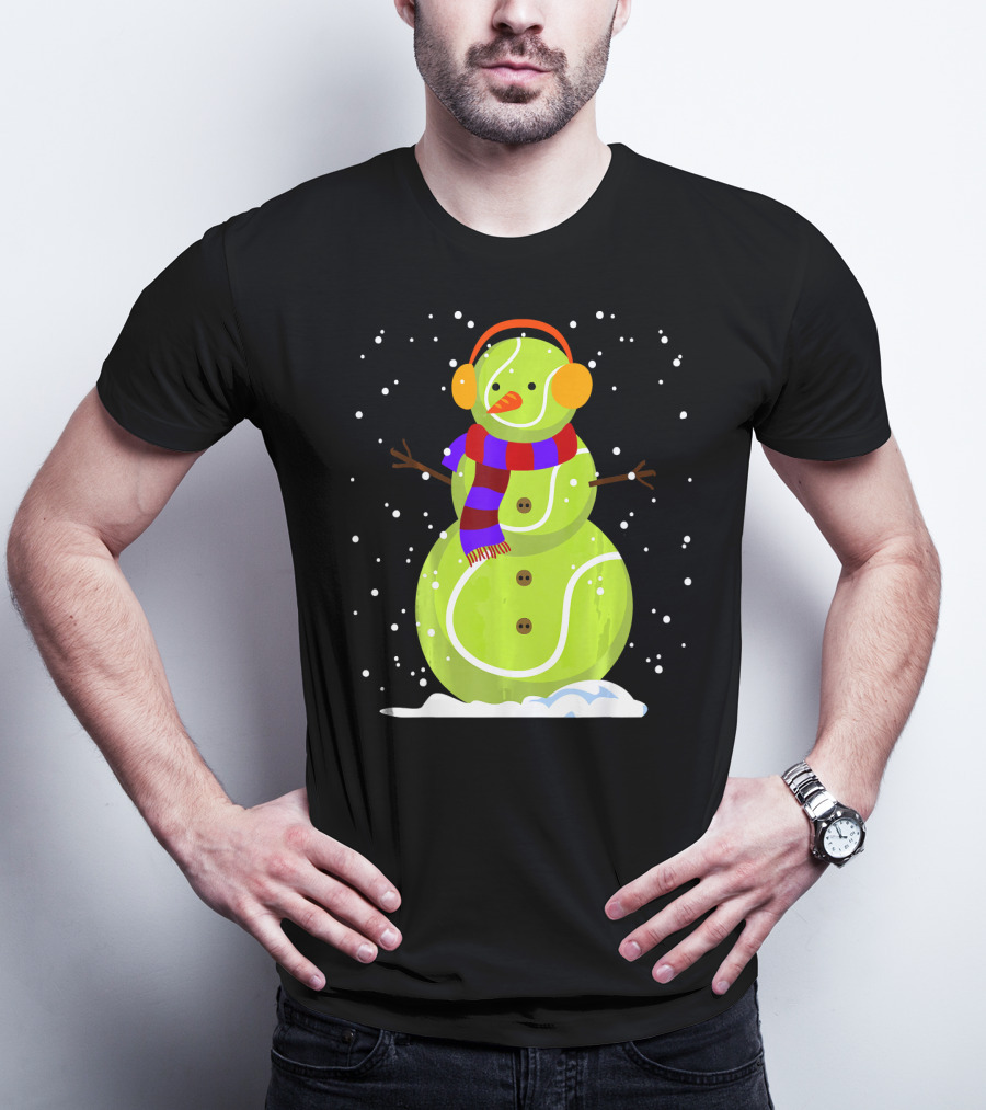 Dabbing Tennis Ball Snowman With Scarf And Earmuffs T-Shirt