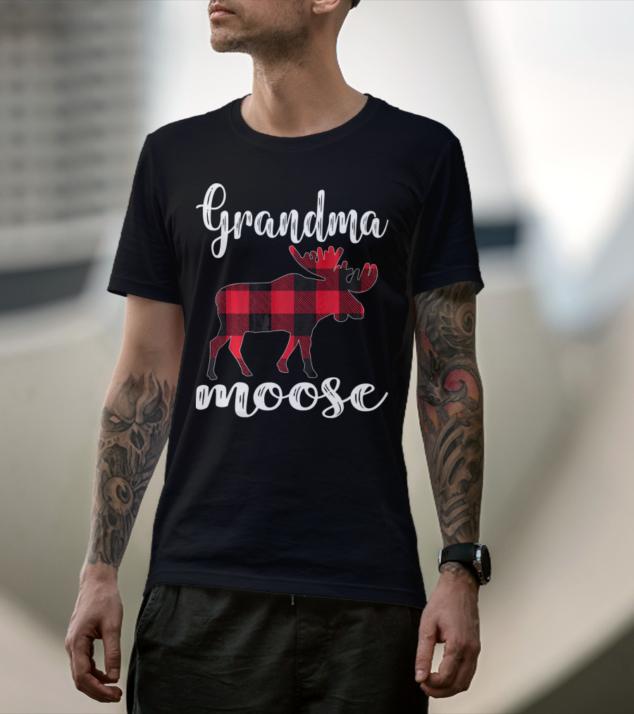 Grandma Moose Red Plaid Buffalo Check T-Shirt