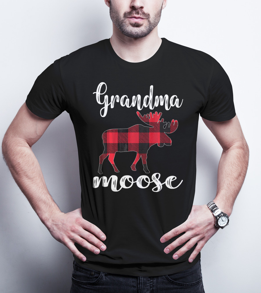 Grandma Moose Red Plaid Buffalo Check T-Shirt
