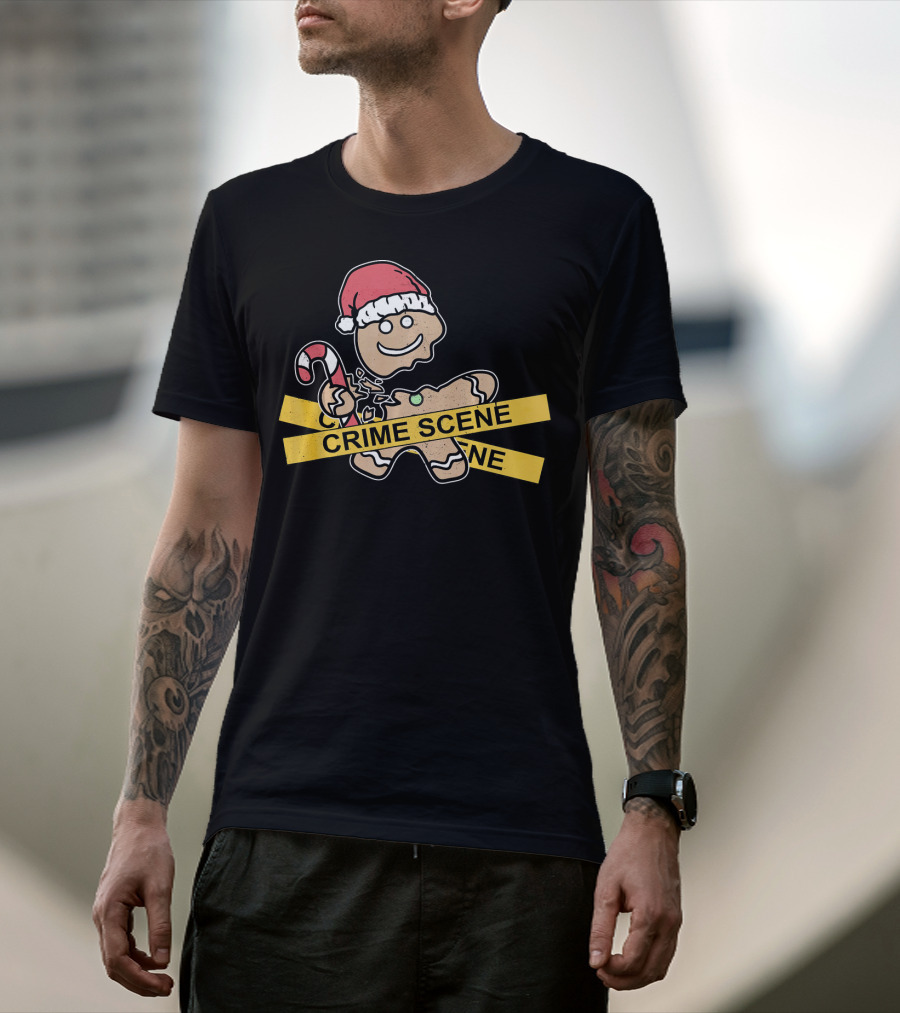 Gingerbread Cookie Crime Scene Santa Hat Candy Cane Christmas T-Shirt