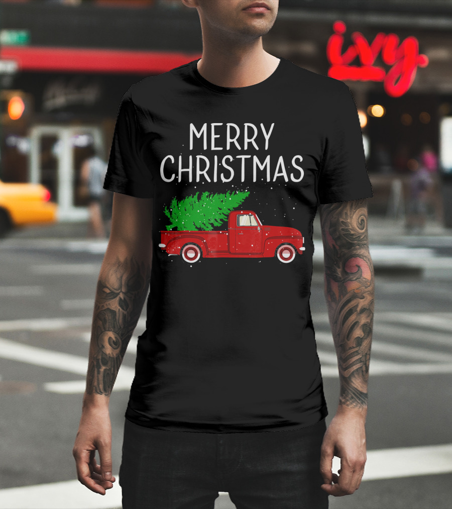 Merry Christmas Vintage Red Truck With Tree T-Shirt