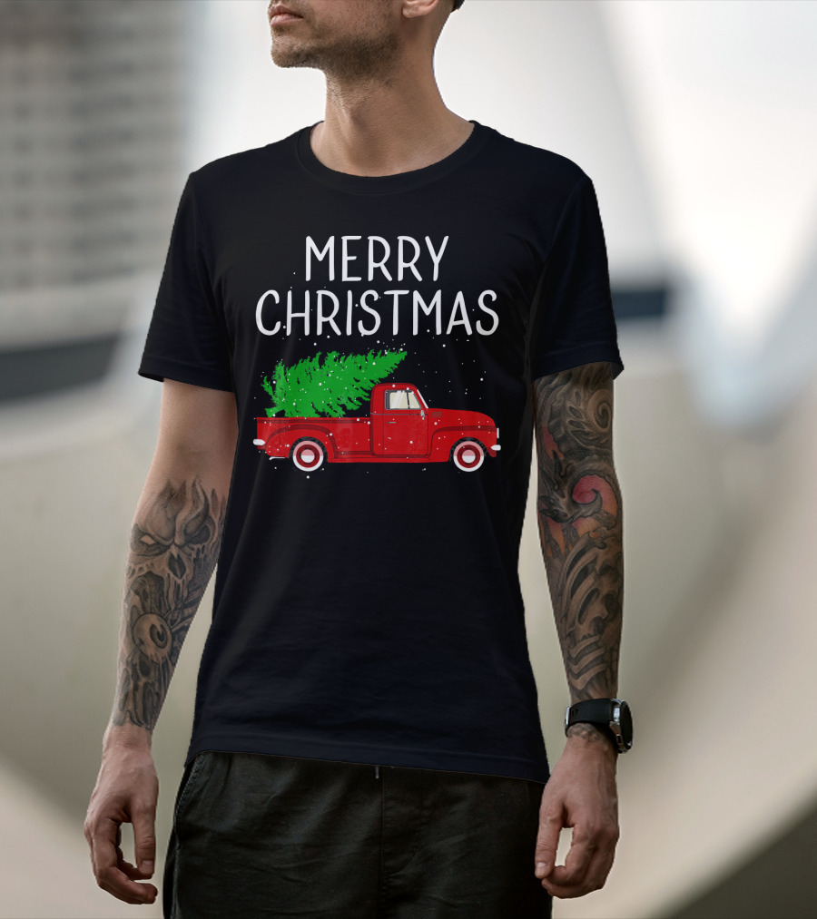 Merry Christmas Vintage Red Truck With Tree T-Shirt