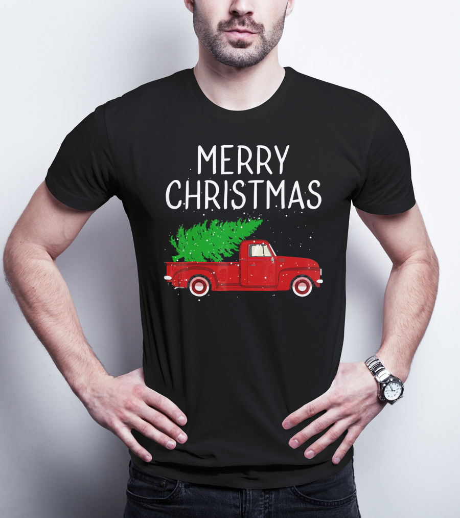 Merry Christmas Vintage Red Truck With Tree T-Shirt
