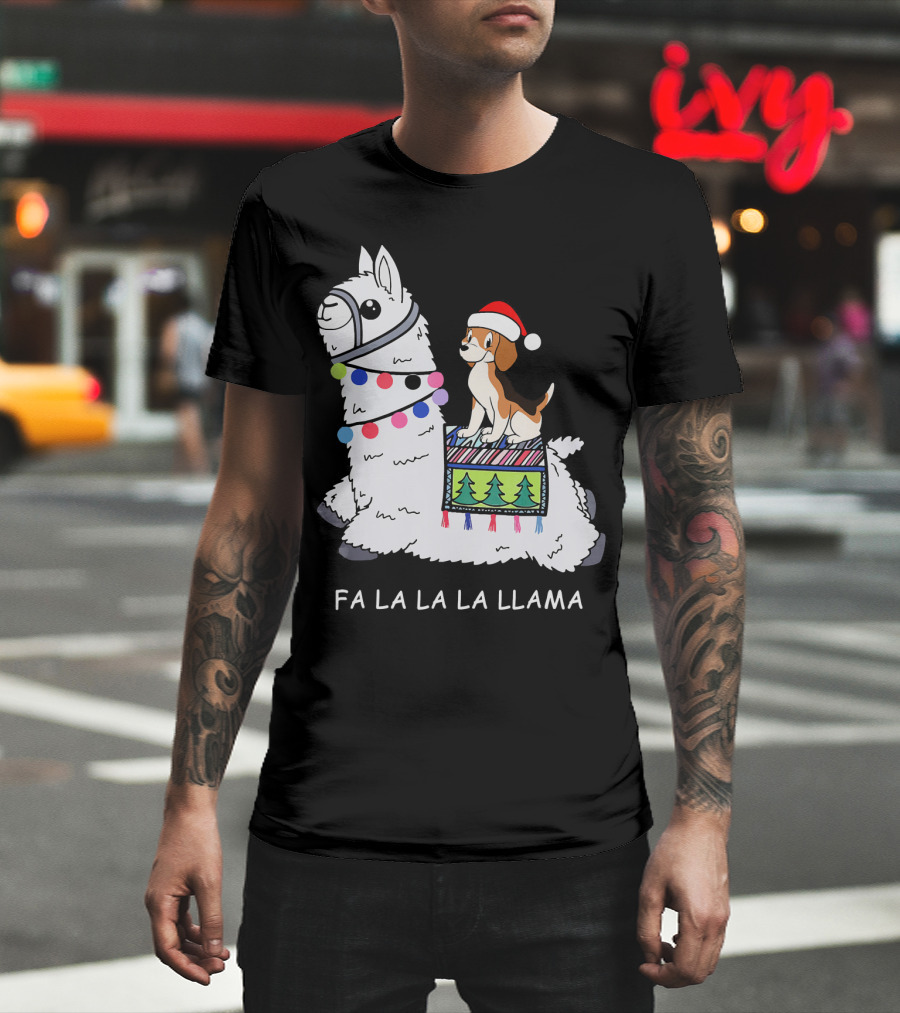 Fa La La La Llama Santa Beagle Festive Christmas Ride T-Shirt