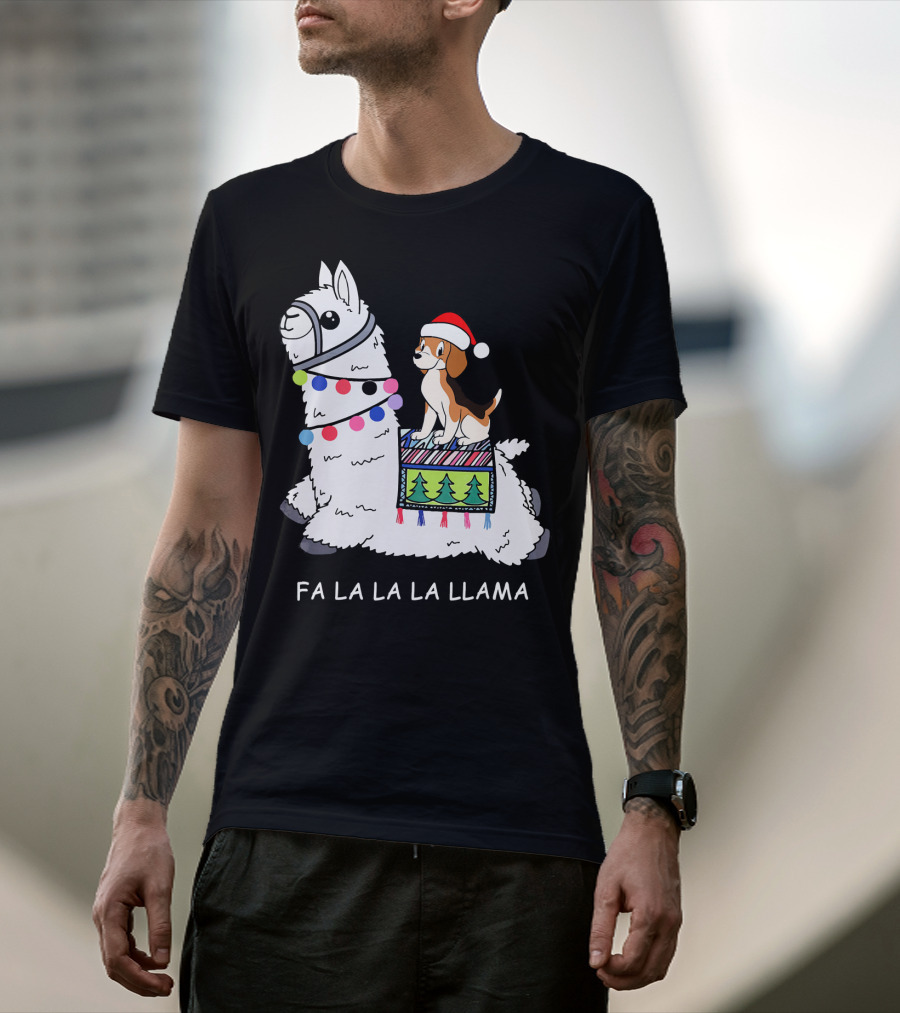 Fa La La La Llama Santa Beagle Festive Christmas Ride T-Shirt