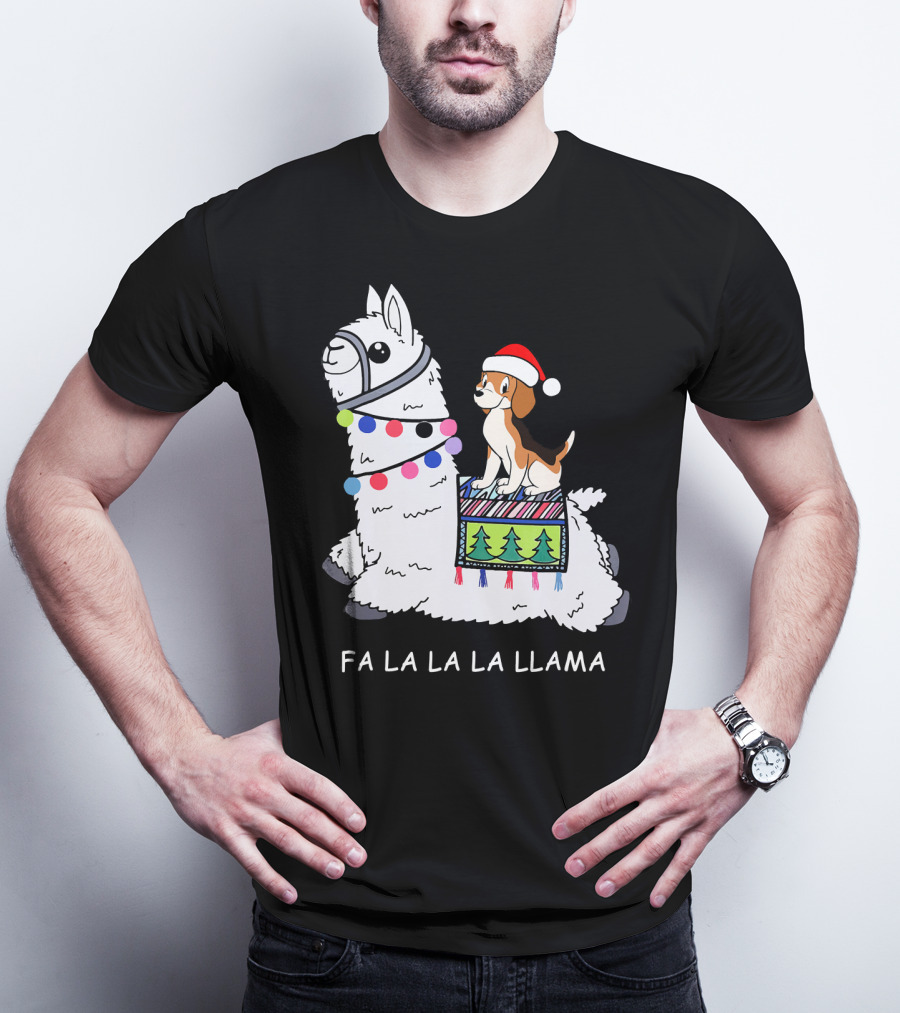 Fa La La La Llama Santa Beagle Festive Christmas Ride T-Shirt