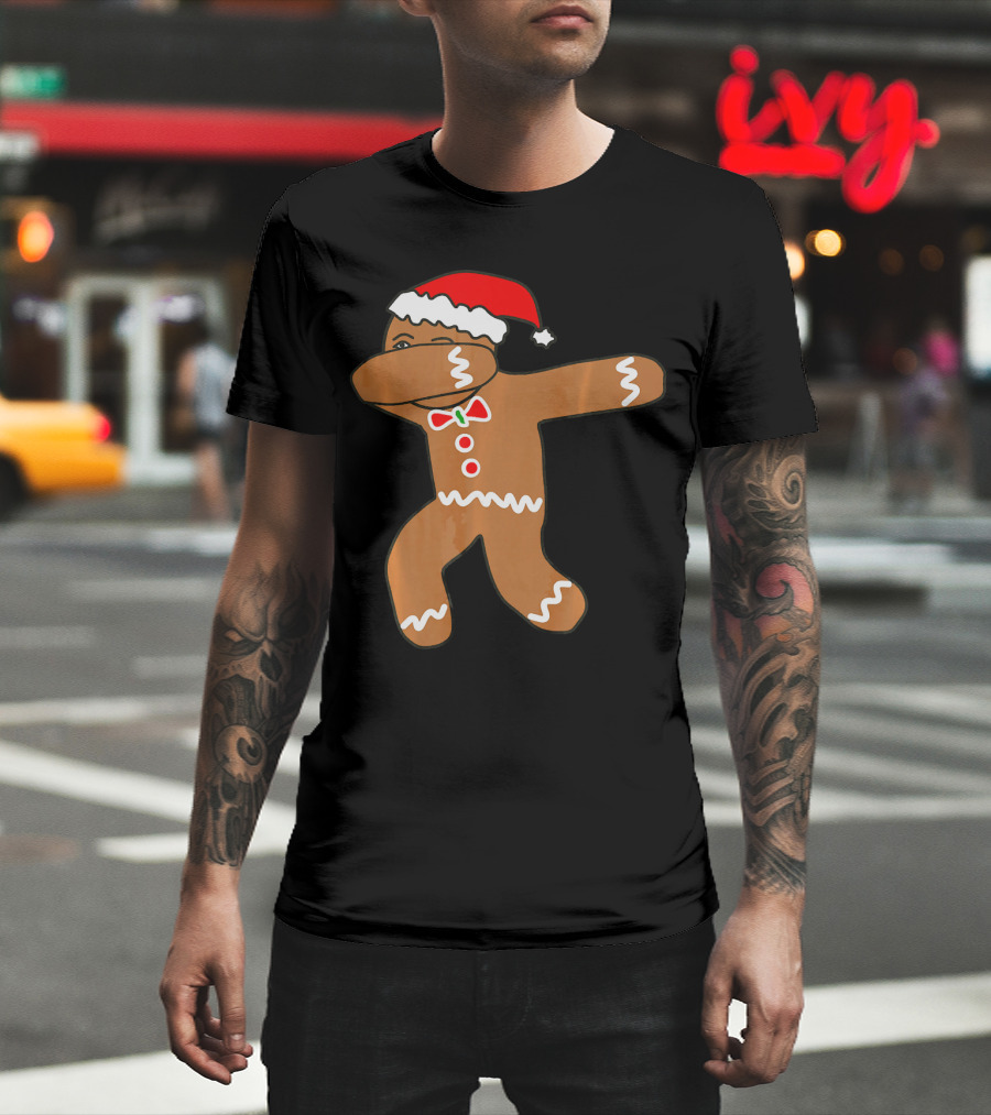 Dabbing Gingerbread Man In Santa Hat T-Shirt