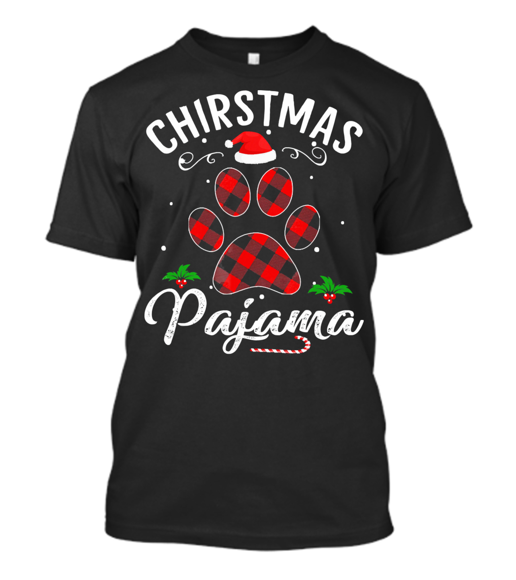 Buffalo Plaid Christmas Pajama Paw Holiday Hat T-Shirt
