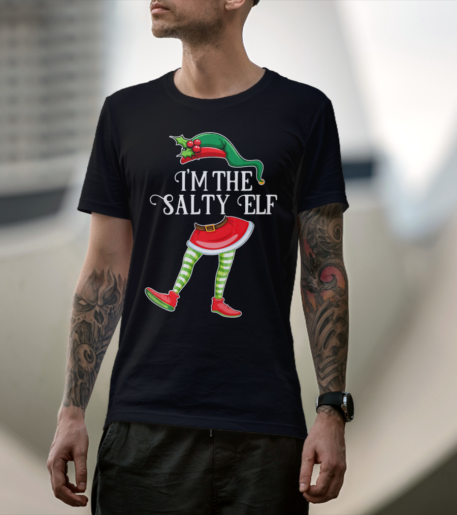 I'M THE SALTY ELF Christmas Hat And Striped Legs With Red Shoes T-Shirt