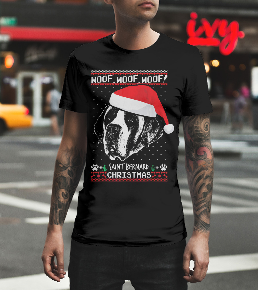 Woof Woof Woof Saint Bernard Christmas T-Shirt