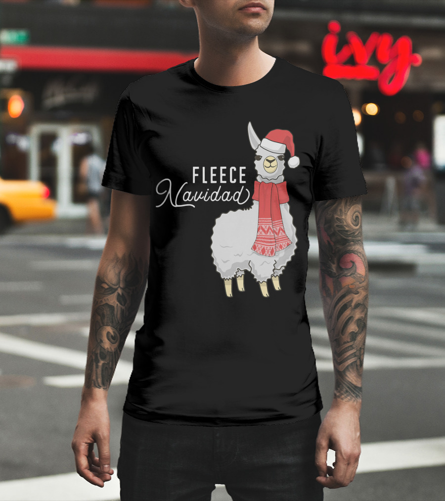 Fleece Navidad Christmas Llama Santa Hat Scarf T-Shirt