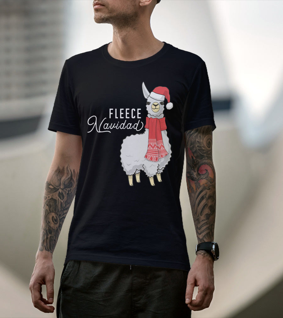 Fleece Navidad Christmas Llama Santa Hat Scarf T-Shirt