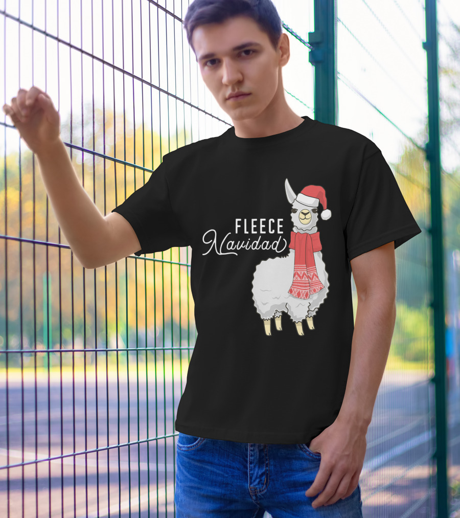 Fleece Navidad Christmas Llama Santa Hat Scarf T-Shirt