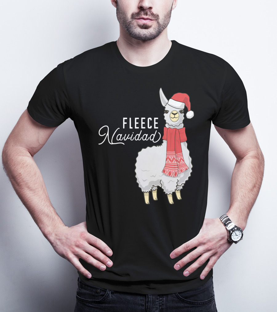 Fleece Navidad Christmas Llama Santa Hat Scarf T-Shirt