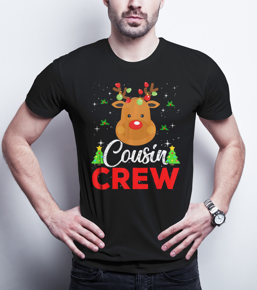 Cousin Crew Funny Reindeer Family Christmas Matching Holiday Trees T-Shirt