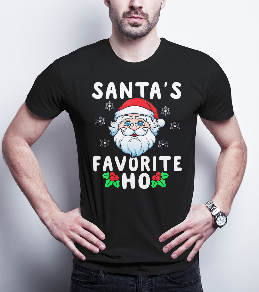 Santas Favorite Ho Christmas Santa Claus Snowflakes Holly T-Shirt