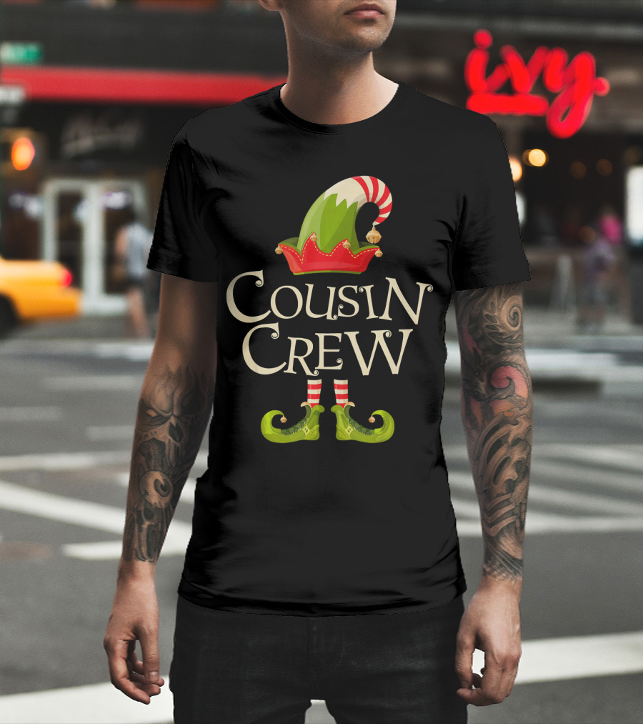 Cousin Crew Elf Matching Family Christmas Hat And Shoes T-Shirt