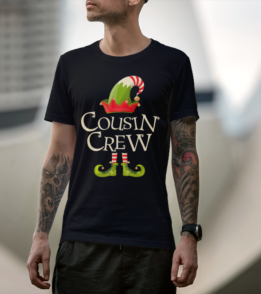 Cousin Crew Elf Matching Family Christmas Hat And Shoes T-Shirt