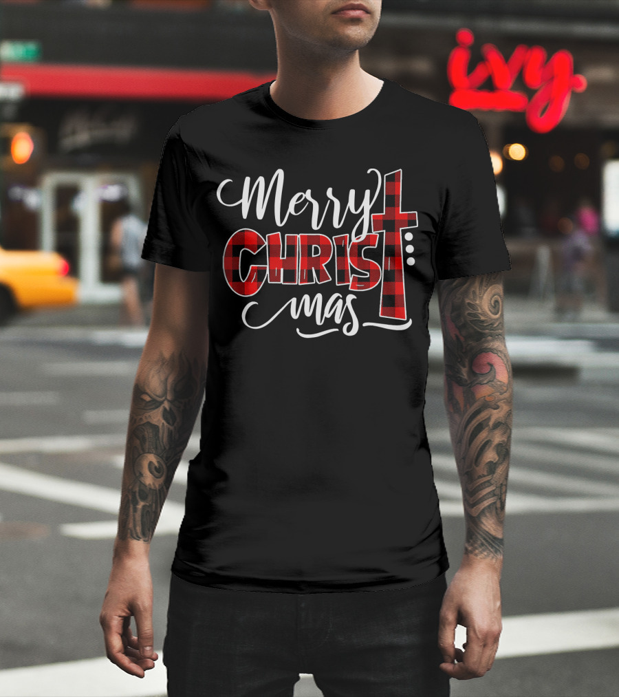 Merry Christmas Buffalo Plaid Crossmas T-Shirt