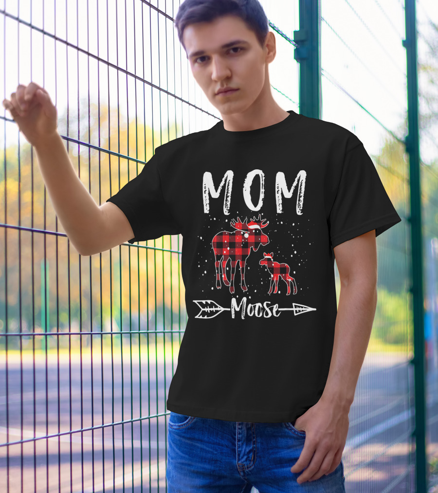 Mom Moose Buffalo Plaid Arrow T-Shirt