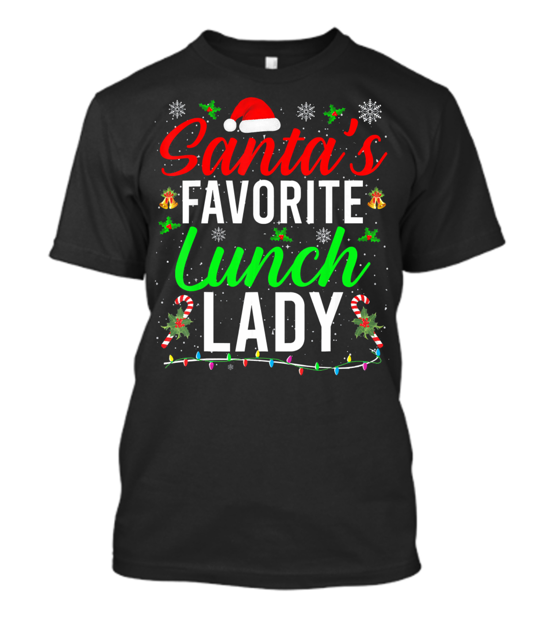 Santa's Favorite Lunch Lady Christmas Candy Cane Snowflakes T-Shirt