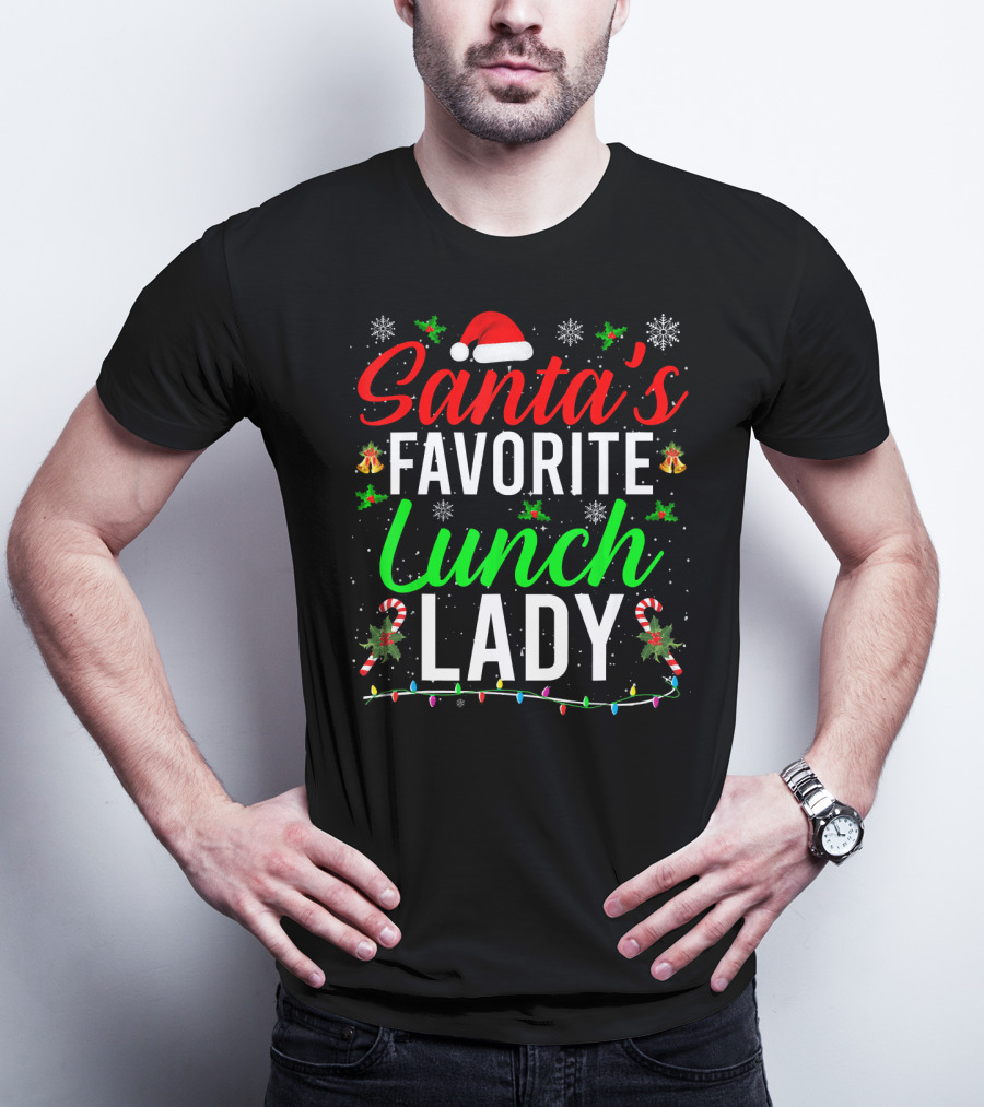 Santa's Favorite Lunch Lady Christmas Candy Cane Snowflakes T-Shirt
