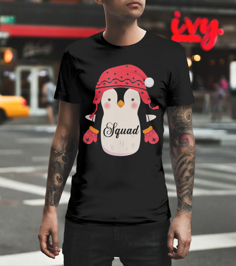 Squad Penguin Christmas Hat And Mittens T-Shirt