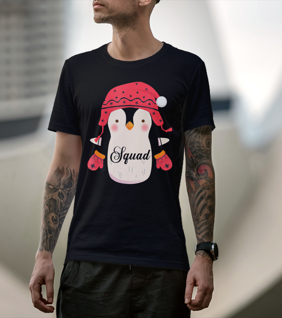 Squad Penguin Christmas Hat And Mittens T-Shirt