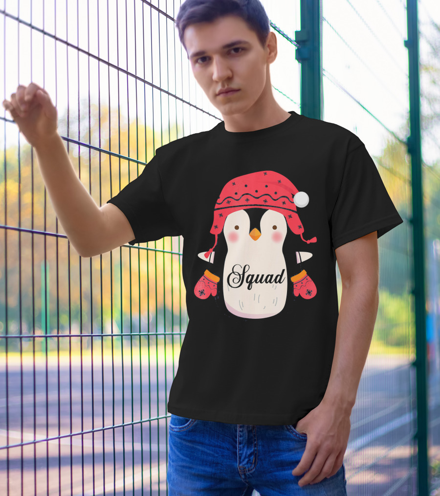 Squad Penguin Christmas Hat And Mittens T-Shirt