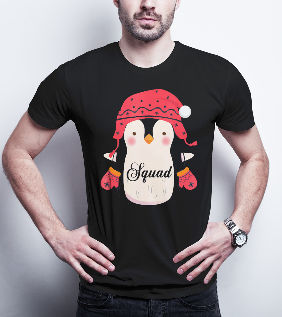 Squad Penguin Christmas Hat And Mittens T-Shirt