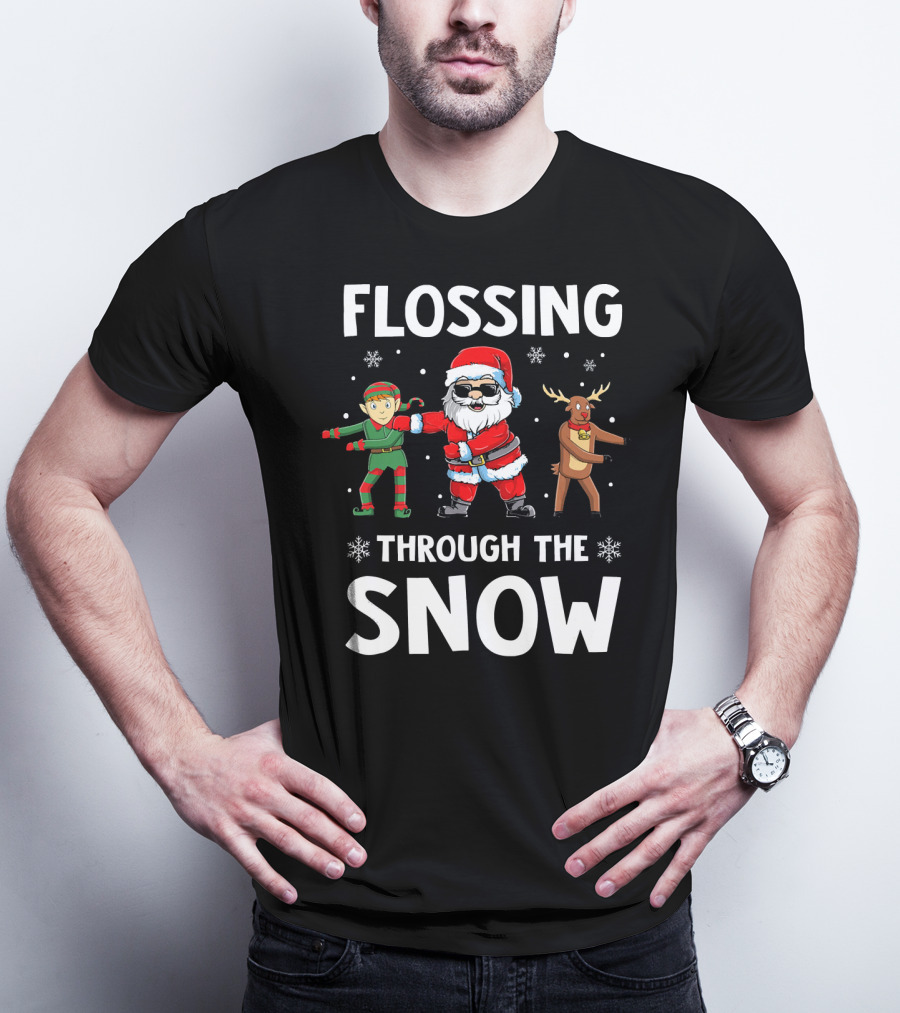 Flossing Through The Snow With Santa Elf And Reindeer T-Shirt