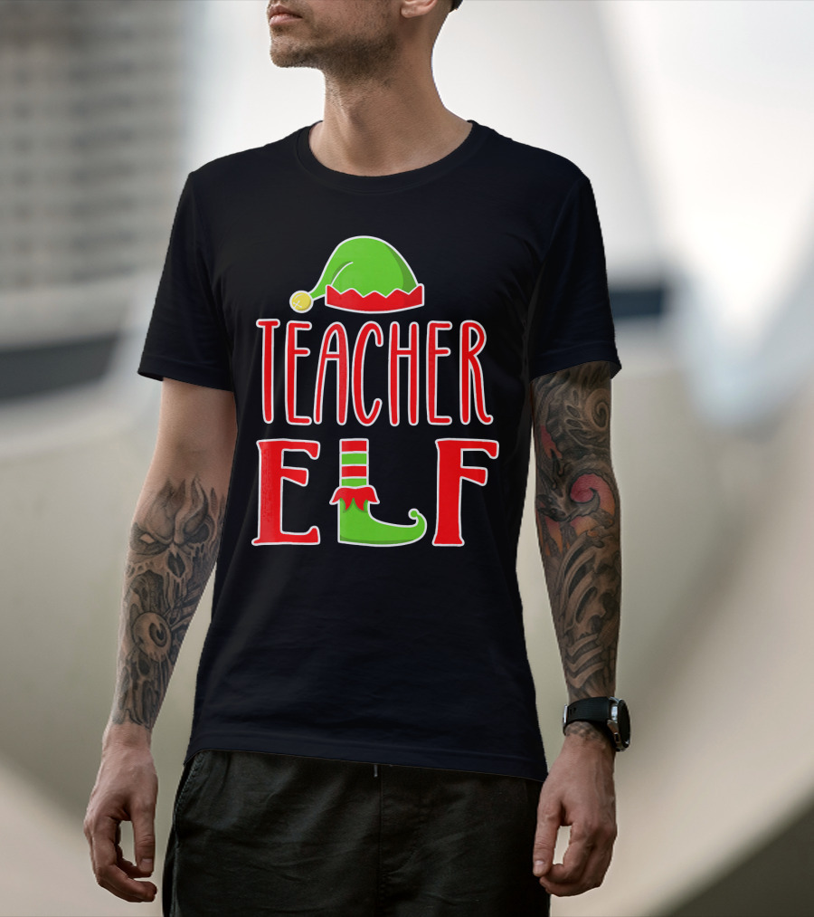 Teacher Elf Christmas Hat And Shoe Holiday T-Shirt