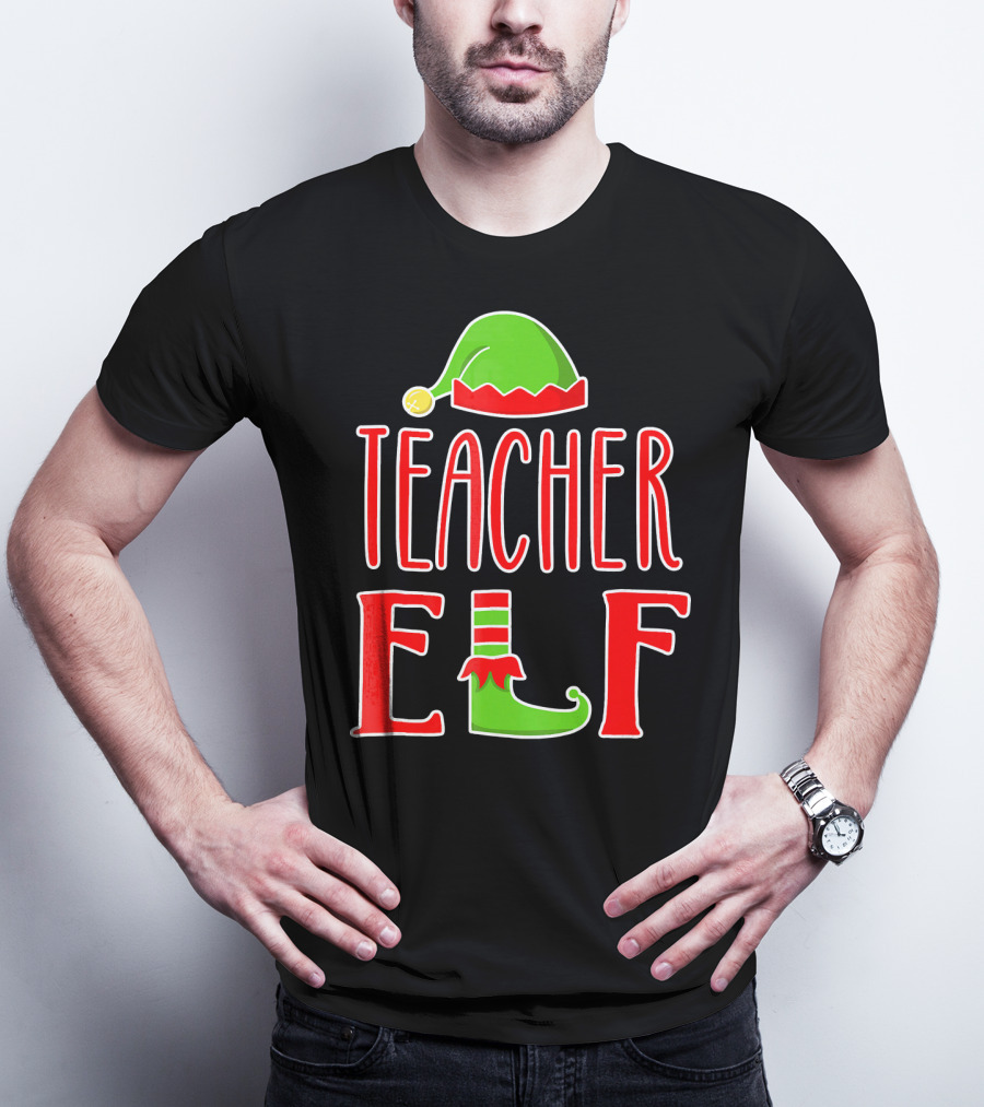 Teacher Elf Christmas Hat And Shoe Holiday T-Shirt